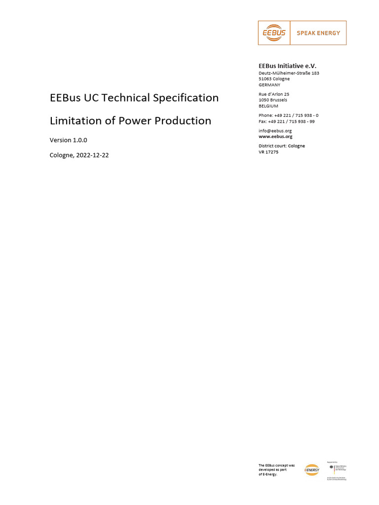 EEBus UC TS LimitationOfPowerProduction V1.0.0 Public | PDF ...