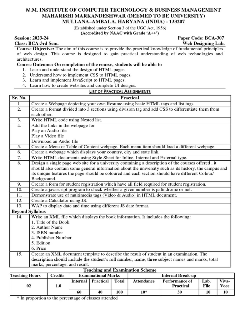 BCA 307 Web Designing Lab Practical List | PDF | Html | Html Element BCA 307 Web Designing Lab Practical List | PDF | Html | Html Element