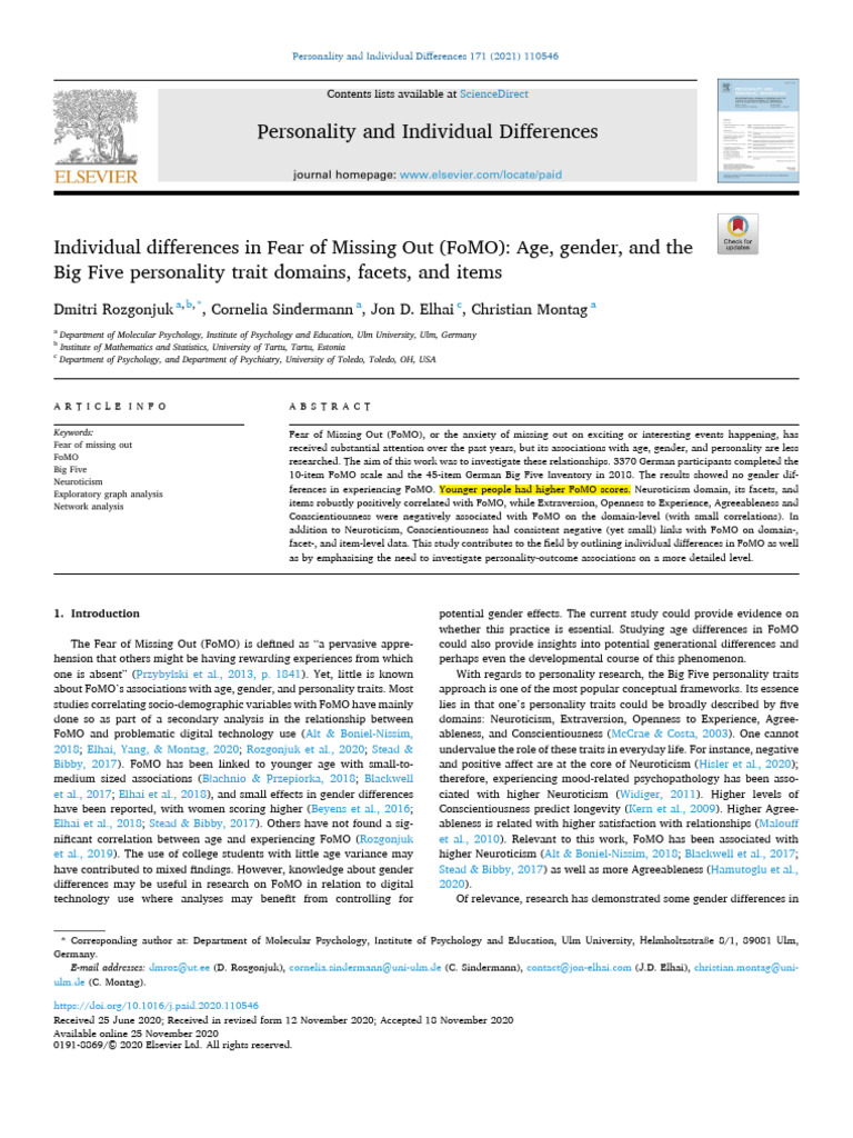 Individual Differences in Fear of Missing Out (FoMO) Age, Gender, and ... Individual Differences in Fear of Missing Out (FoMO) Age, Gender, and ...