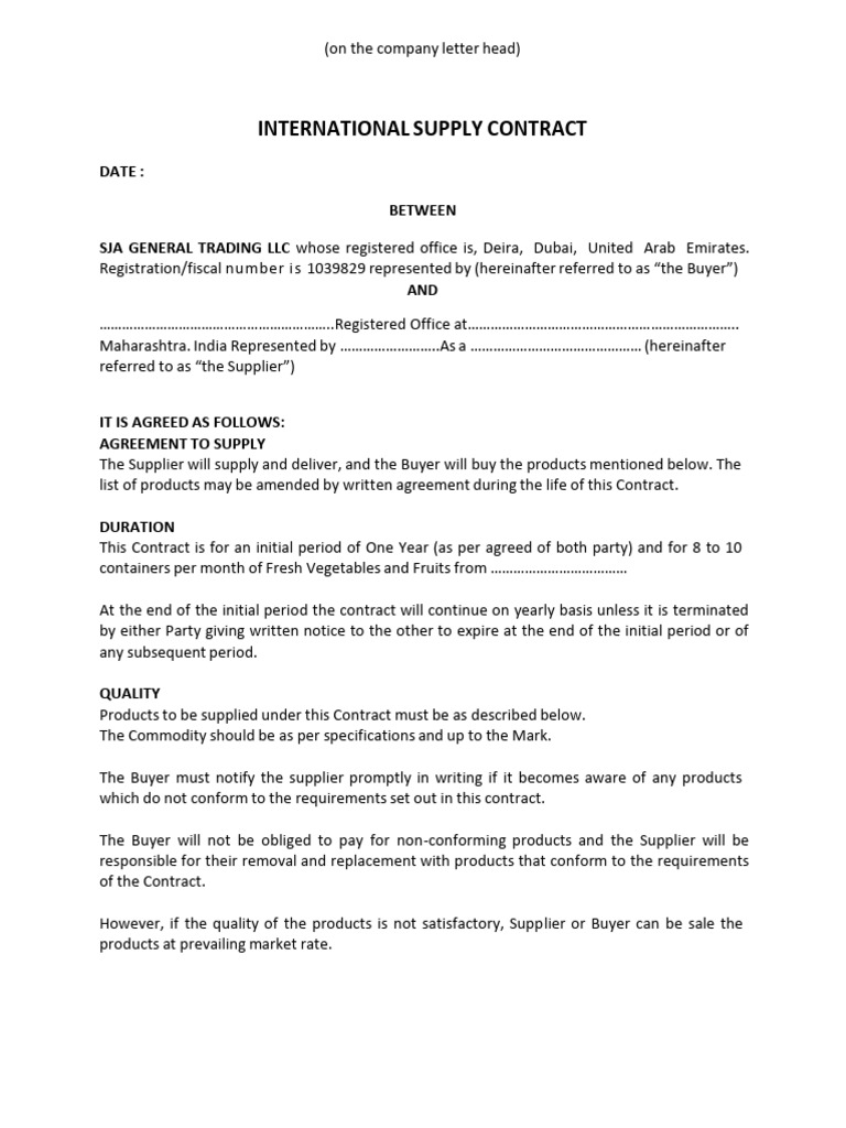 Supply Contract Agreement | Download Free PDF | Procurement | Pro Forma