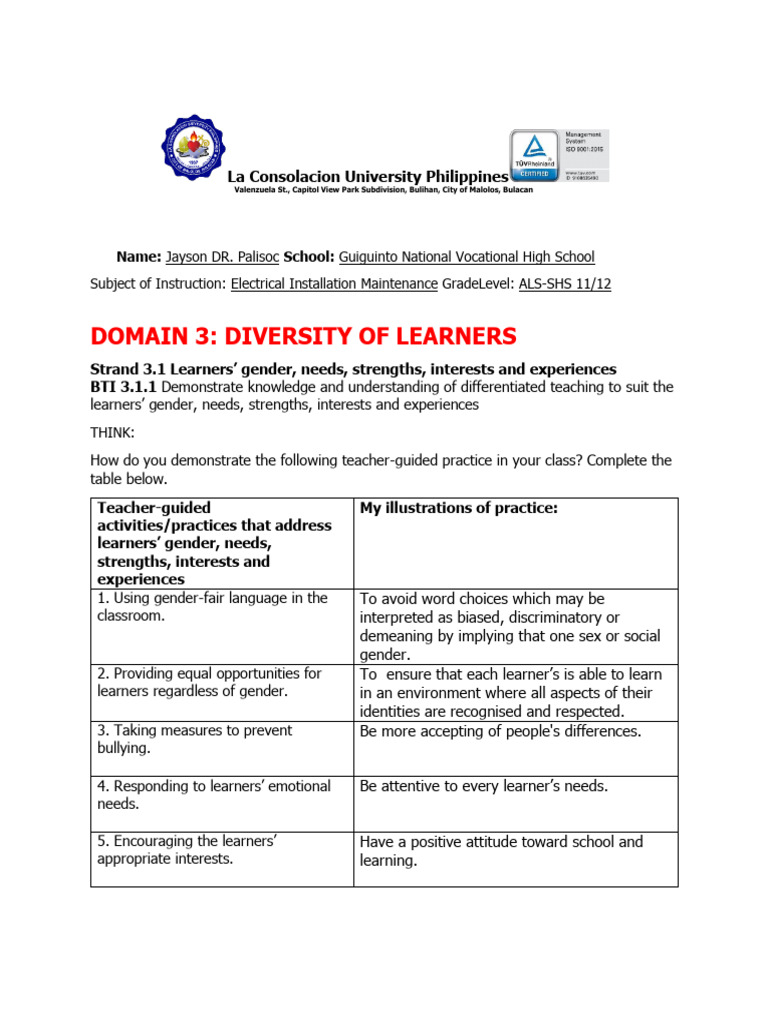 Jayson Dr. Palisoc Domain 3 Diversity of Learners | Download Free PDF | Learning | Educational ...