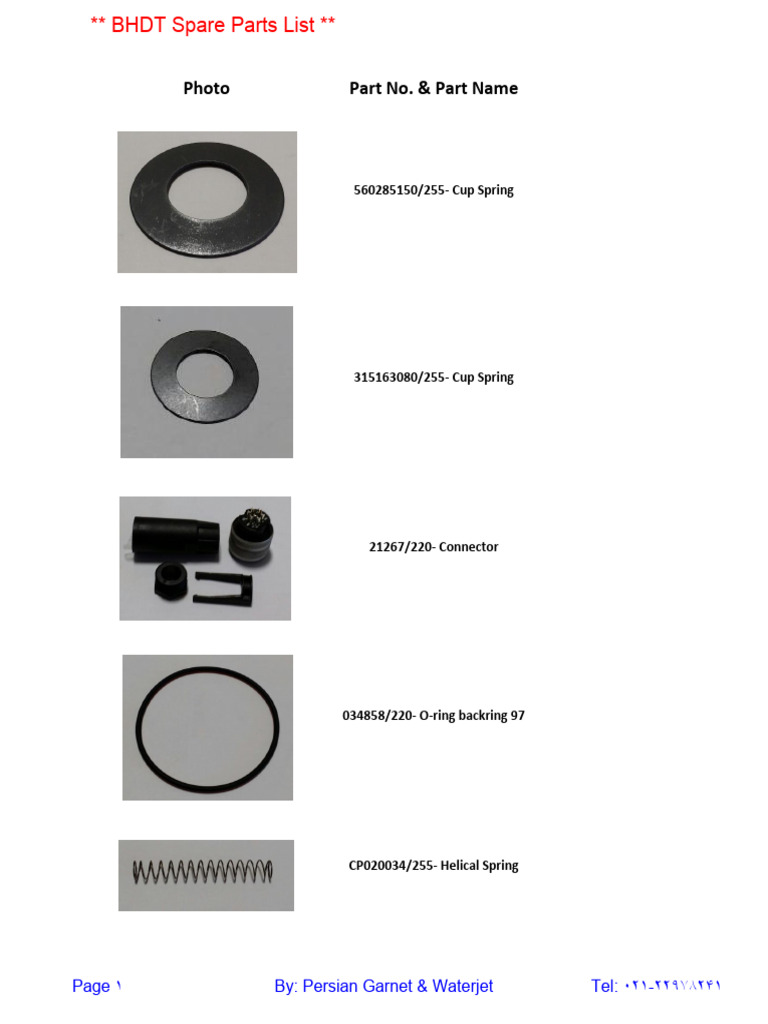 BHDT Spare Parts - Photos-PWG | PDF