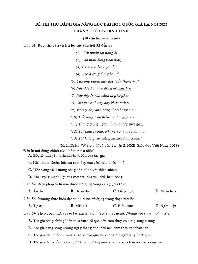 De Thi Thu Phan Tu Duy Dinh Tinh DGNL Dai Hoc Quoc Gia Ha Noi 2023 de 4 | PDF