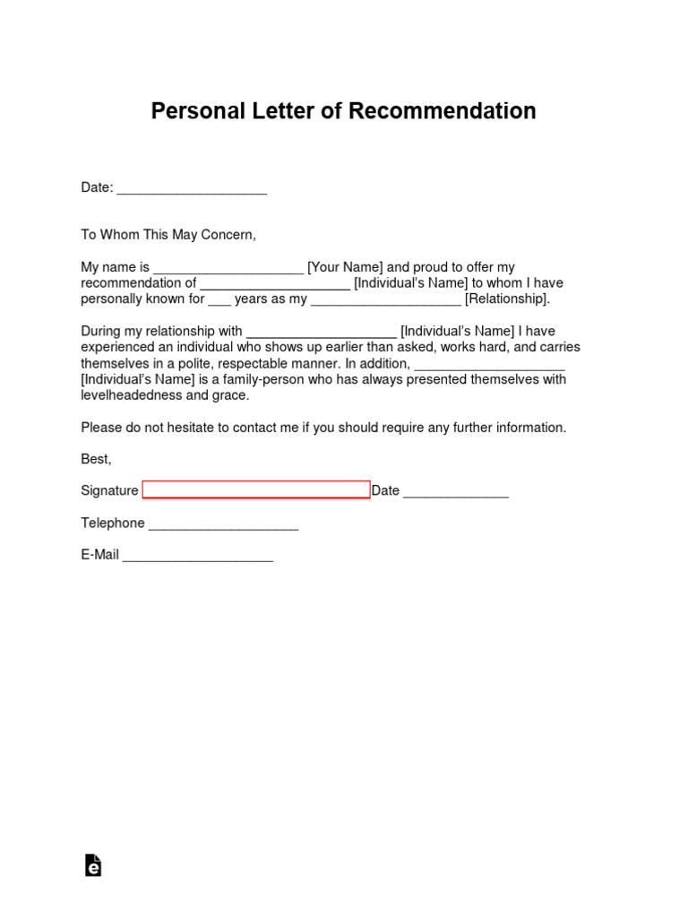 Personal Letter of Recommendation For Employment | PDF