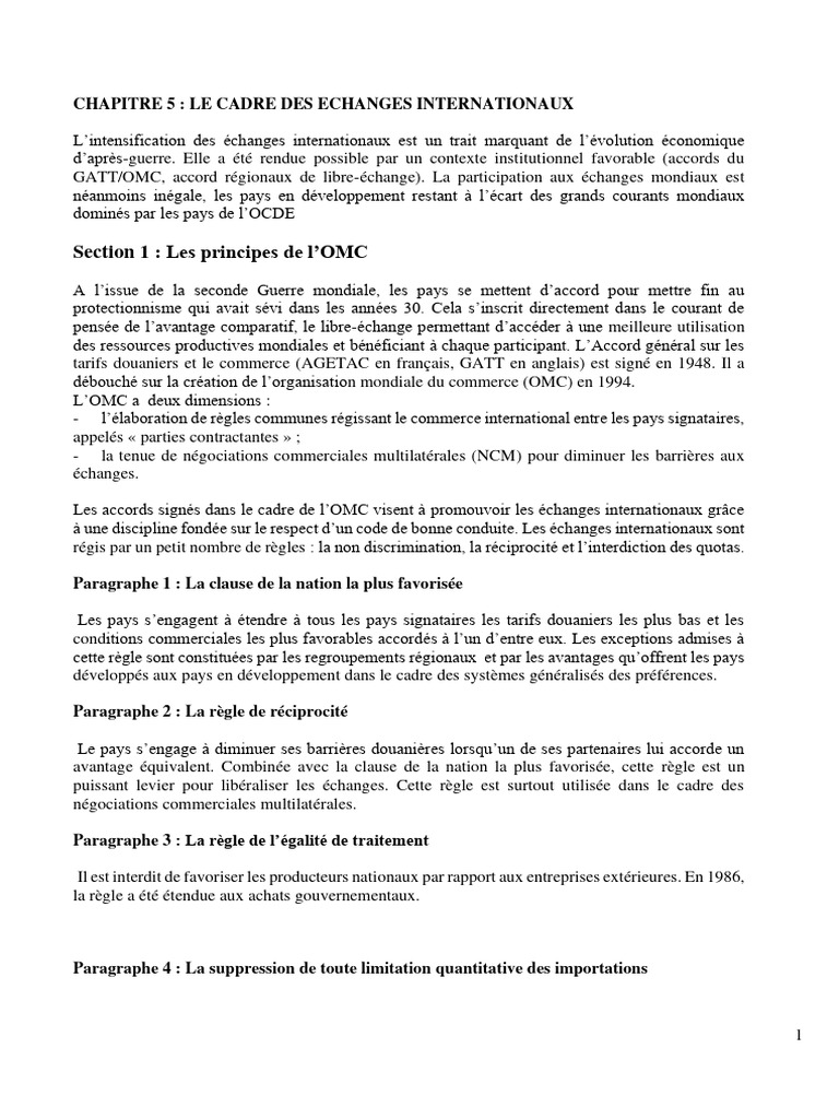 CHAPITRE 5 - Le Cadre Des Echanges Internationaux | PDF | Organisation ...