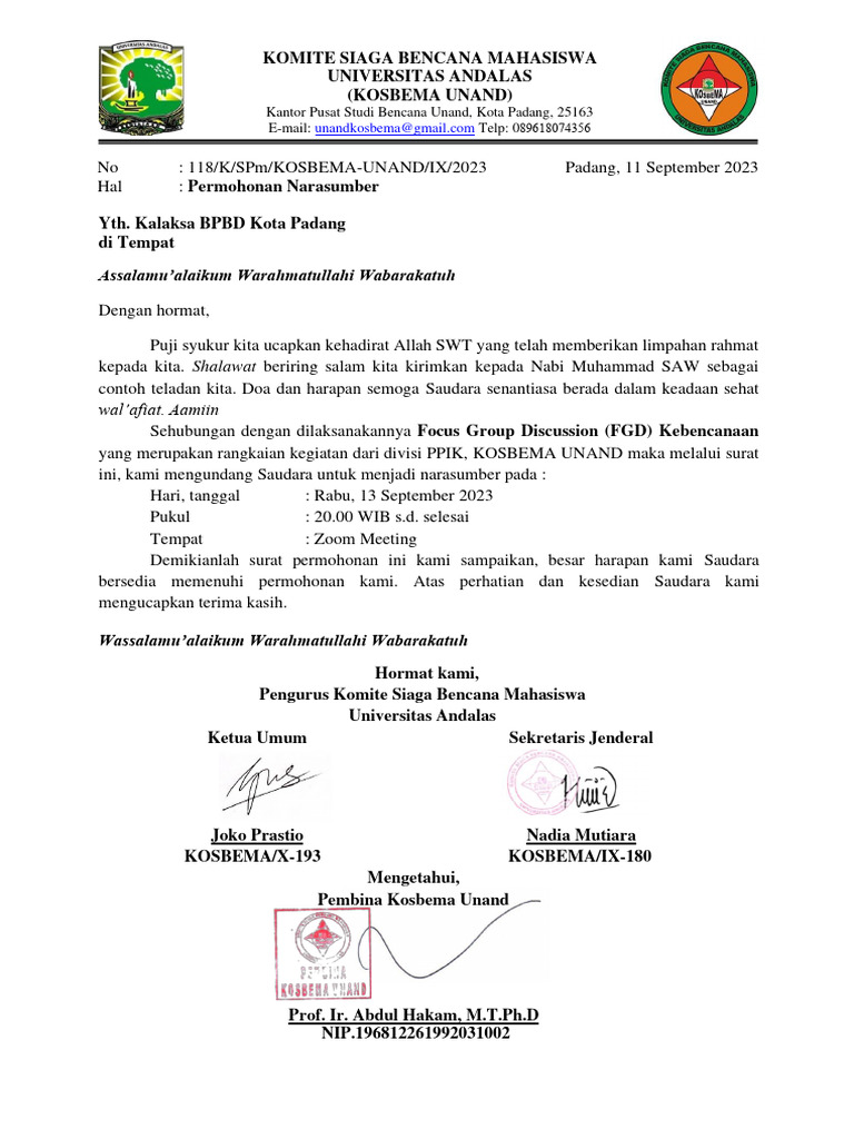 Contoh Surat Permohonan Narasumber | PDF
