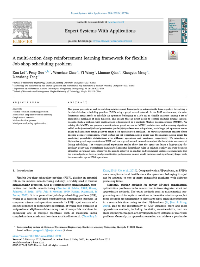 A Multi Action Deep Reinforcement Learning Framework For Flexible Job Shop Scheduling Problem