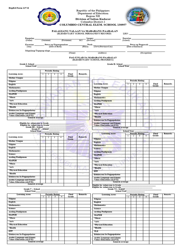 Form 137-E K12 FRONT | PDF | Science