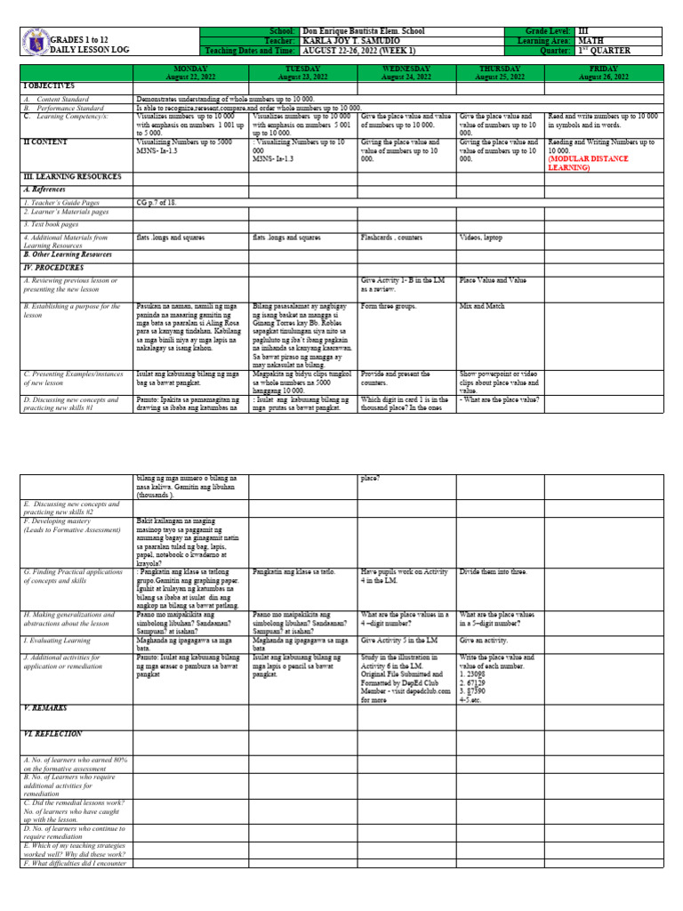 DLL Math-3 Q1 W1 | PDF | Learning | Cognition