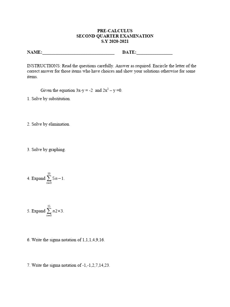 Pre-Calculus Exam for Students | PDF | Euclidean Geometry ...