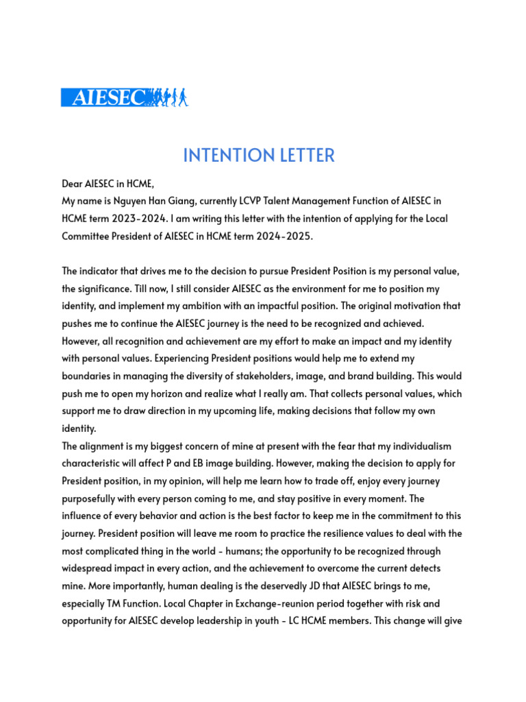 Intention Letter 1 | PDF | Psychology | Cognitive Science