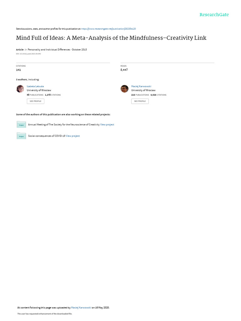 Mind Full of Ideas A Meta-Analysis of The Mindfulness-Creativity Link ...