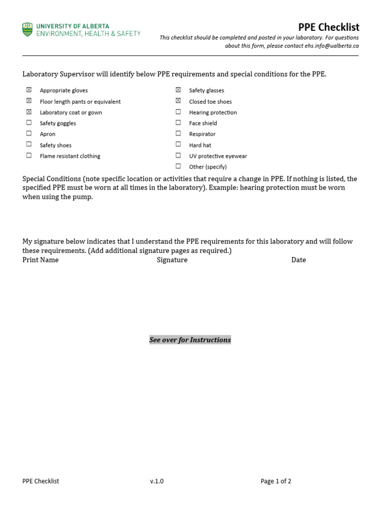 Ppe Checklist Template | PDF | Personal Protective Equipment | Equipment
