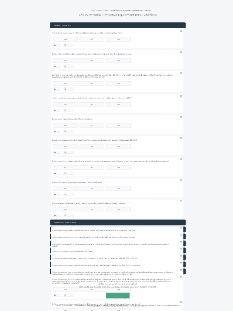 GoAudits - OSHA Personal Protective Equipment (PPE) Checklist (Sample ...
