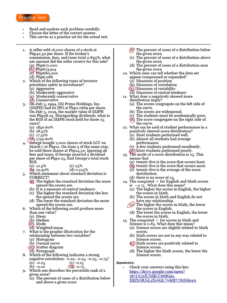 Practice Test 3 Pdf Mean Stocks