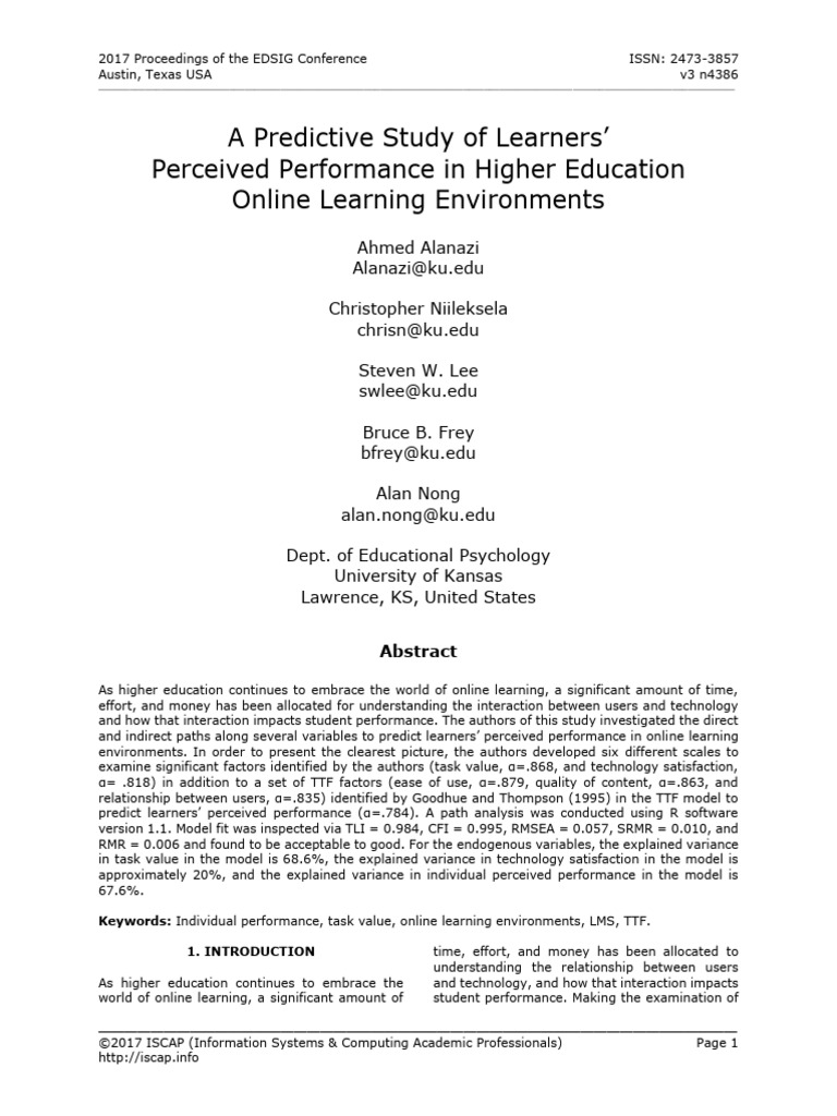 A Predictive Study of Learners' | PDF | Usability | Educational Technology
