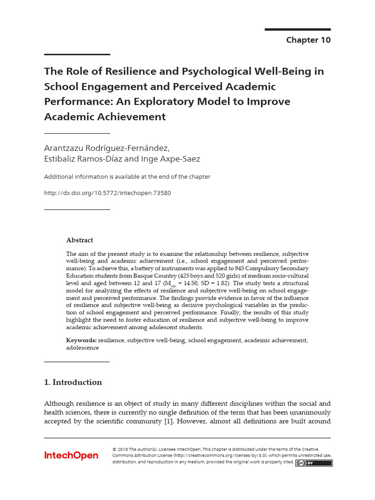 0 The Role of Resilience and Psychological Well-Being in School Engagement and Perceived ...