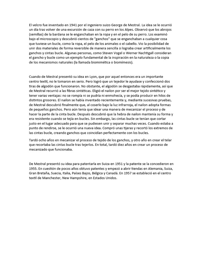 Historia del Velcro y su Invención | PDF | Textiles | Sector secundario ...