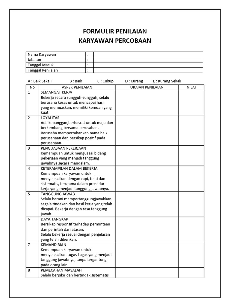 Formulir Penilaian Karyawan | PDF