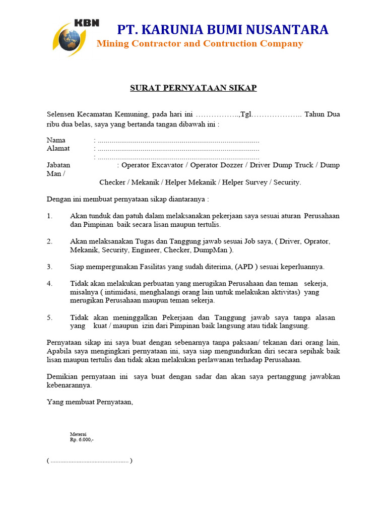 Surat Pernyataan Sikap Akibat Tindakan Indispliner | PDF