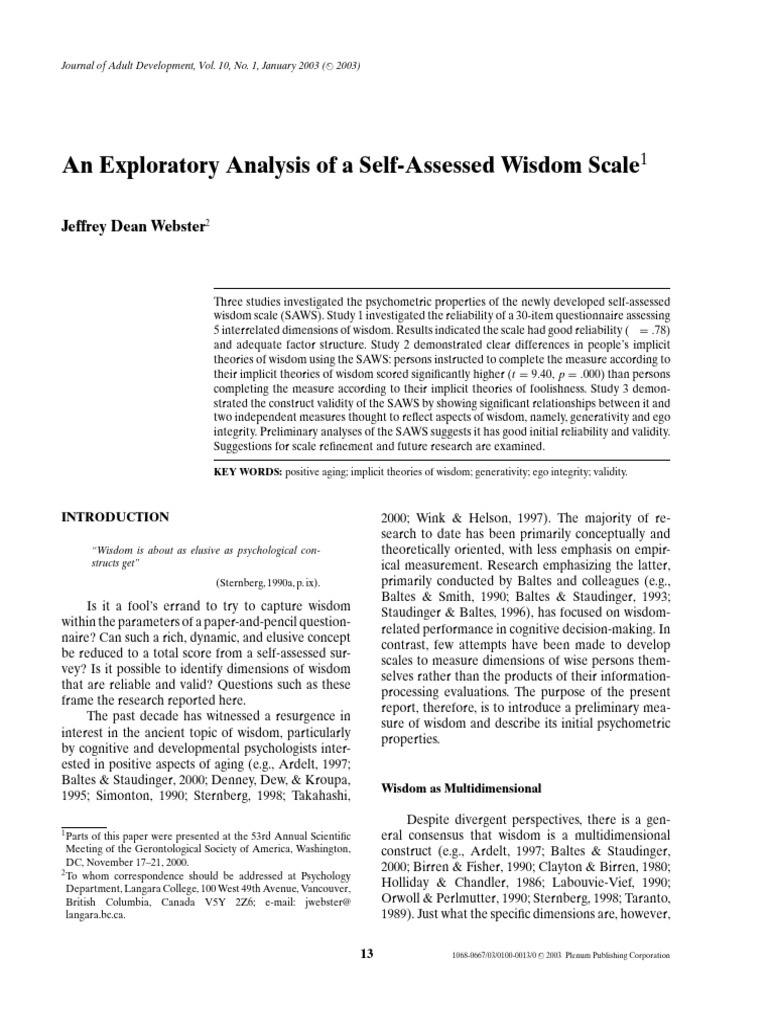 Psychometric Analysis of Wisdom Scale | PDF | Wisdom | Validity ...