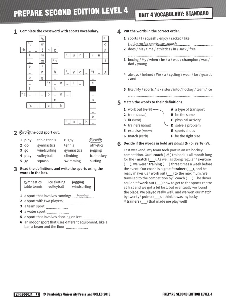 PREPARE 4 Vocabulary Standard Unit 04 | PDF | Sports | Sneakers