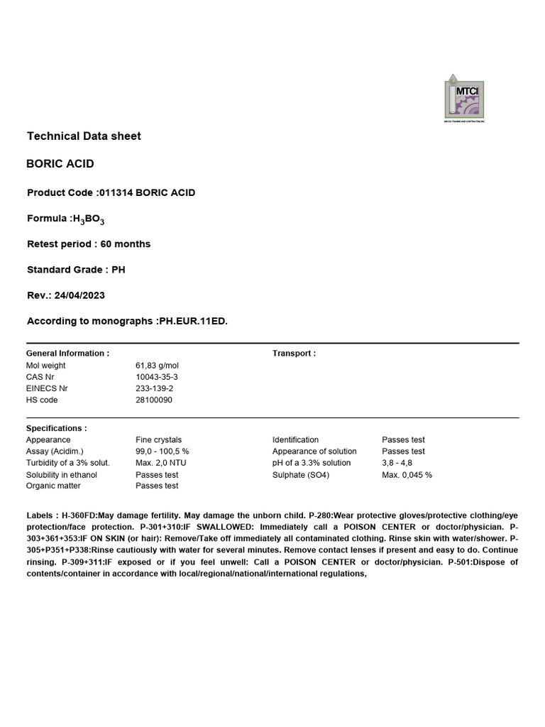 TDS Boric Acid | PDF TDS Boric Acid | PDF