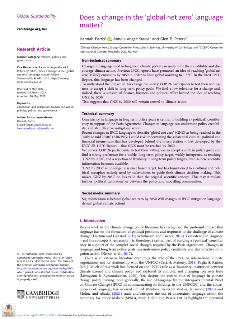 Does A Change in The Global Net Zero Language Matter | PDF | Climate ...