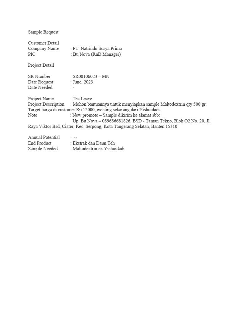 Sample Request Pdf