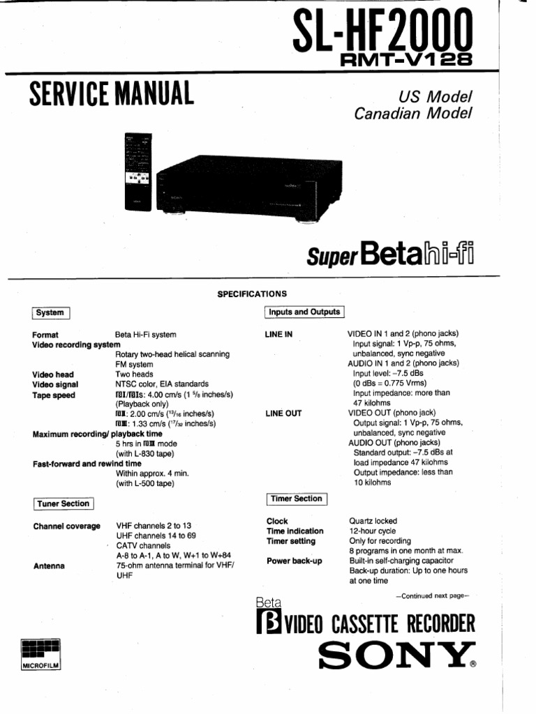 Sony Betamax sl-hf2000 SM | PDF