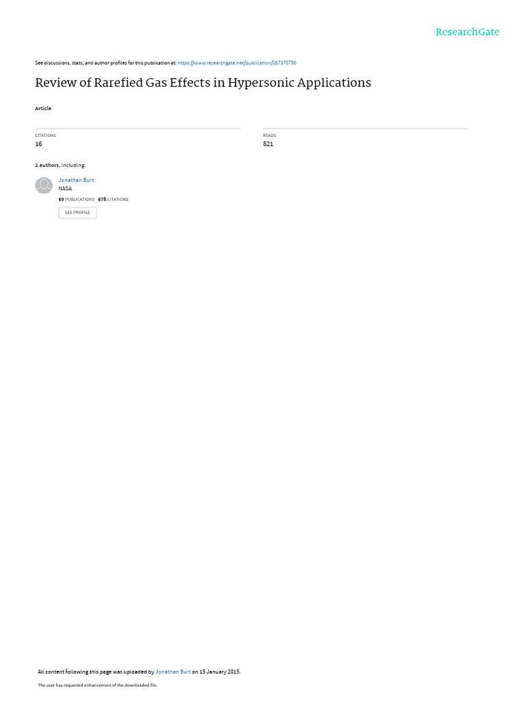 Review of Rarefied Gas Effects in Hypersonic Appli | PDF | Fluid ...