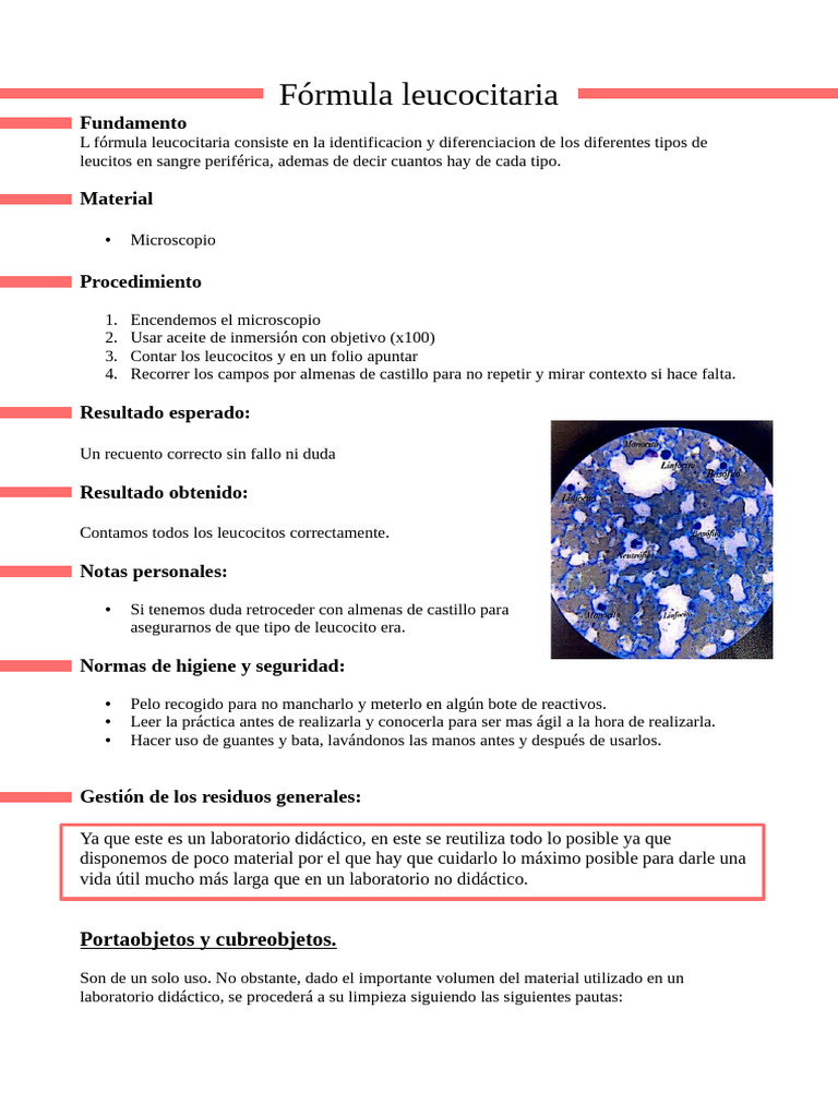 Formula Leucocitaria | PDF | Laboratorios | Agua