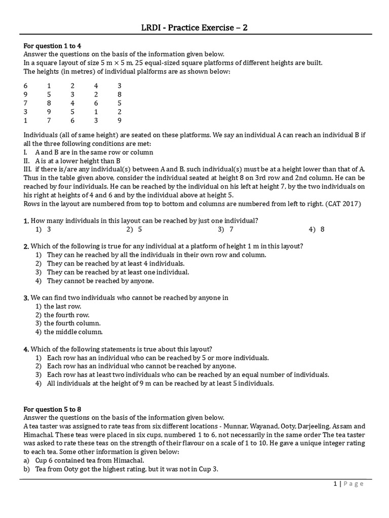 LRDI - Practice Exercise - 2 | PDF | Cost | Tea