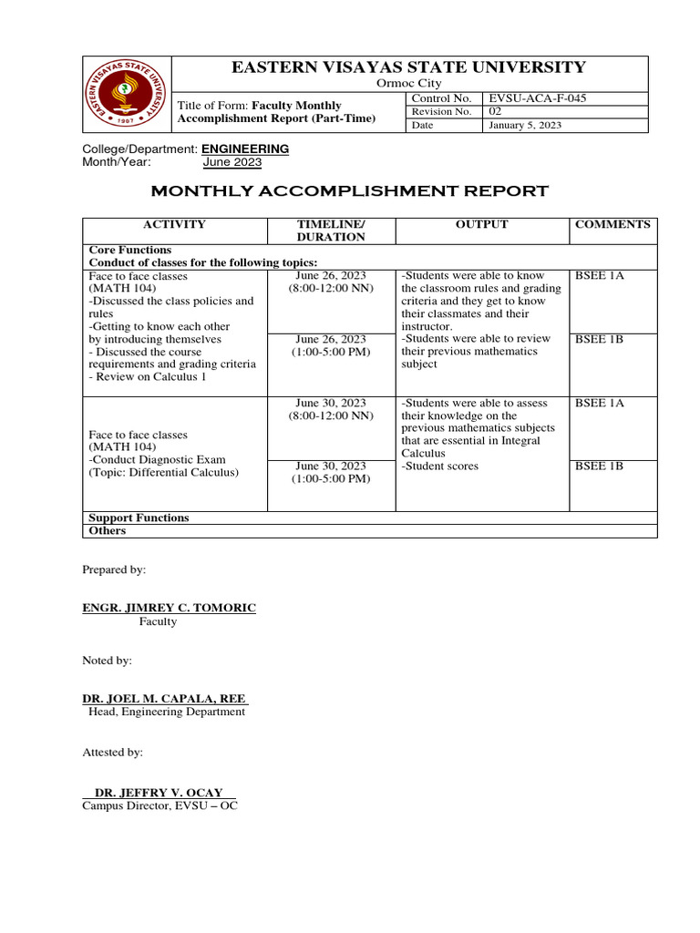 Accomplishment-Report JUNE - AUG 2023 FINAL | PDF | Integral | Mathematics
