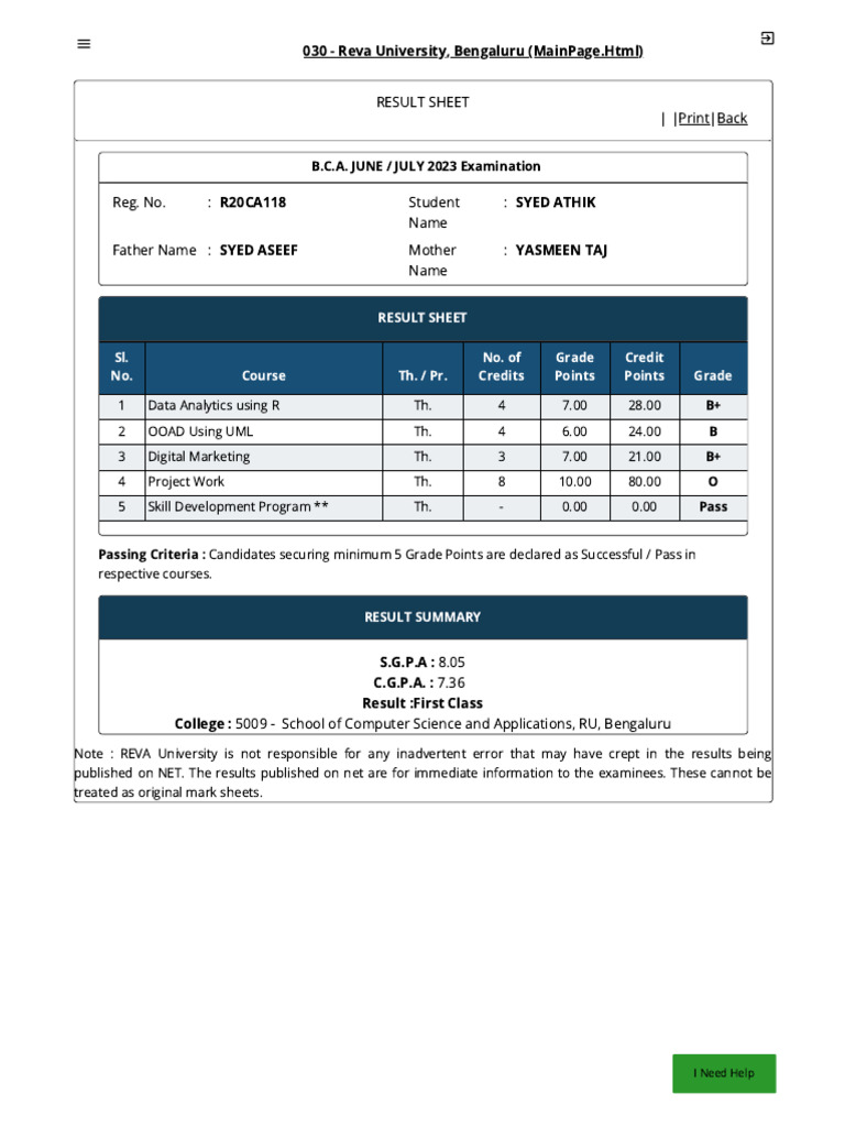 6th Sem Result | PDF