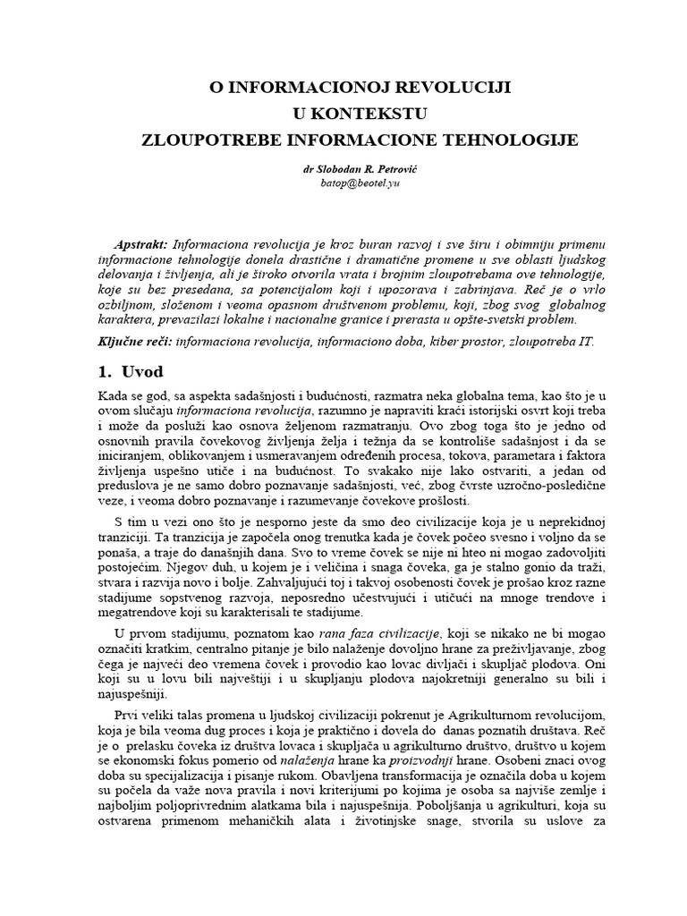 ZT04 - O Informacionoj Revoluciji U Kontekstu Zloupotrebe Informacione Tehnologije | PDF