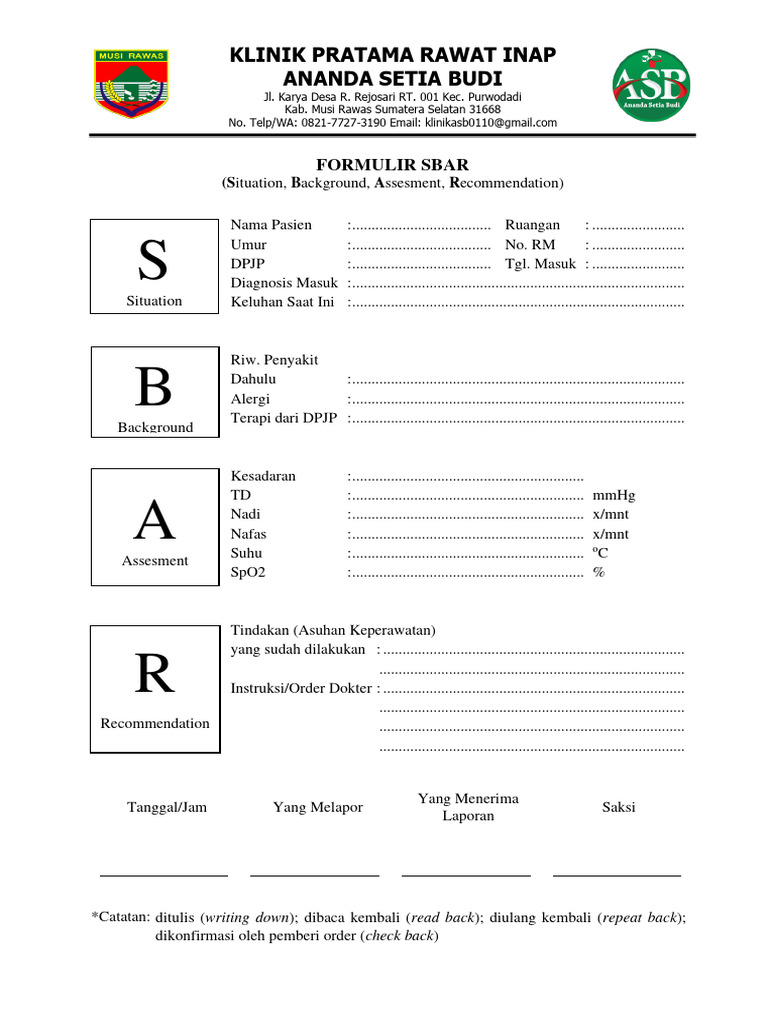 4 - FORMULIR SBAR - ASB - NEW - Fiks - Edit | PDF