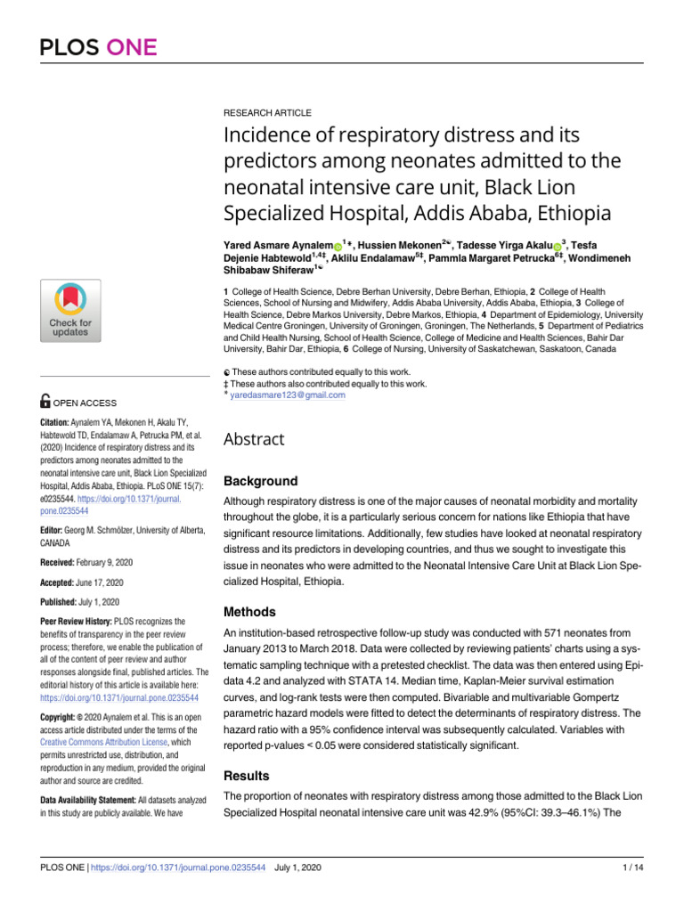 Aynalem 2020@journal - Pone.0235544 | PDF | Neonatal Intensive Care ...