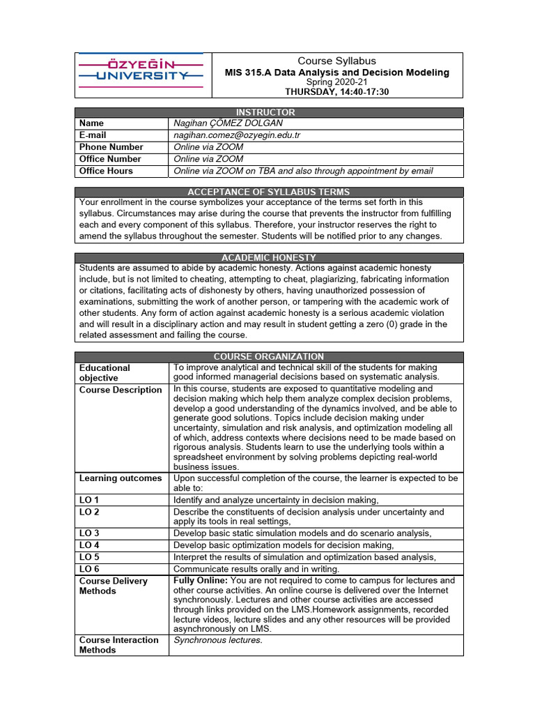 Syllabus-MIS 315 | PDF | Educational Technology | Academic Dishonesty