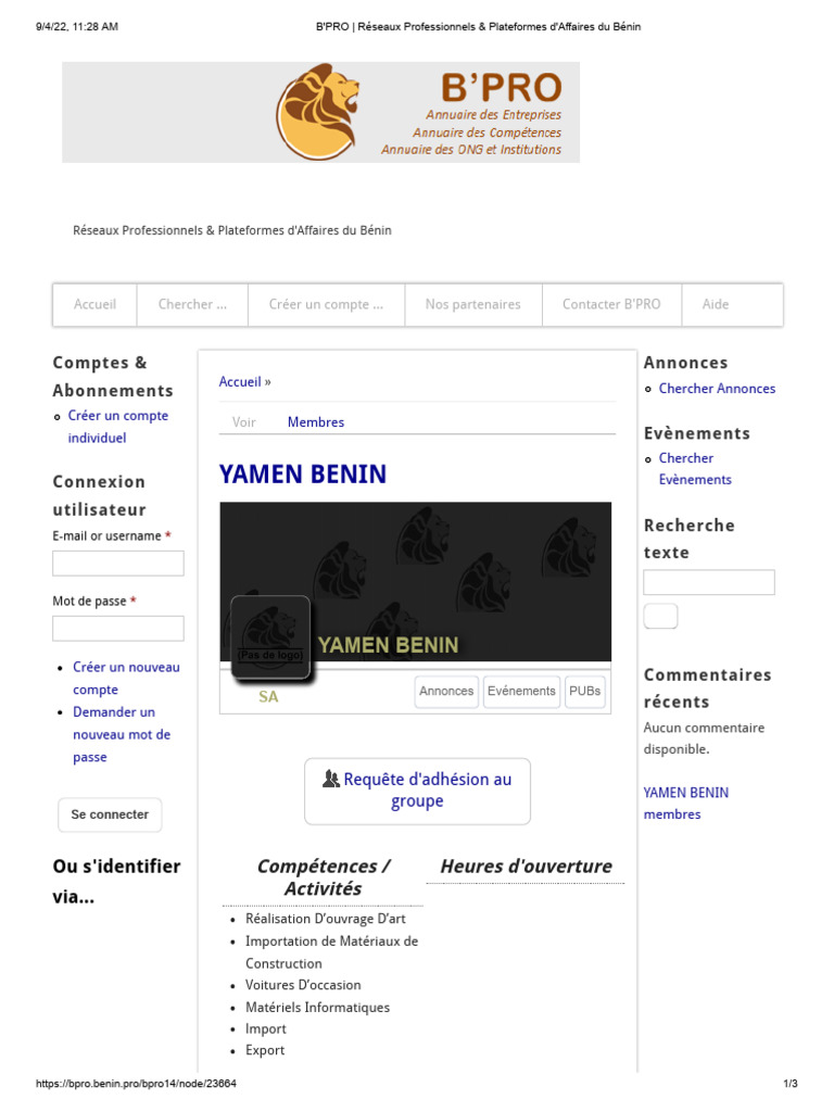 B'PRO - Réseaux Professionnels & Plateformes D'affaires Du Bénin YAMEN ...