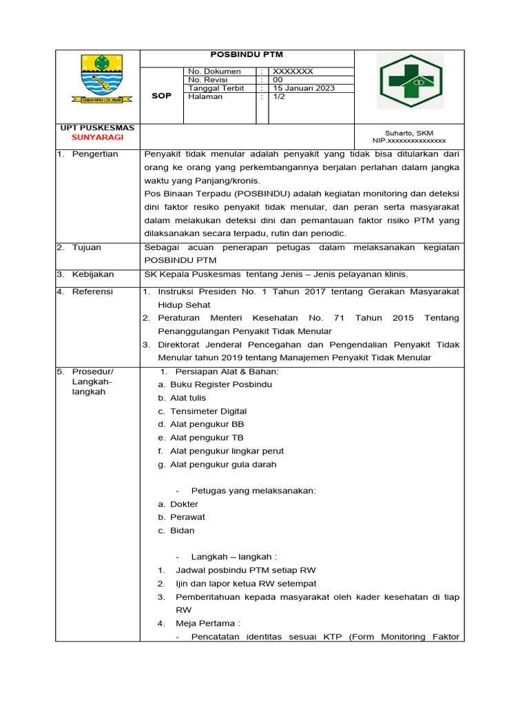 SOP POSBINDU PTM | PDF