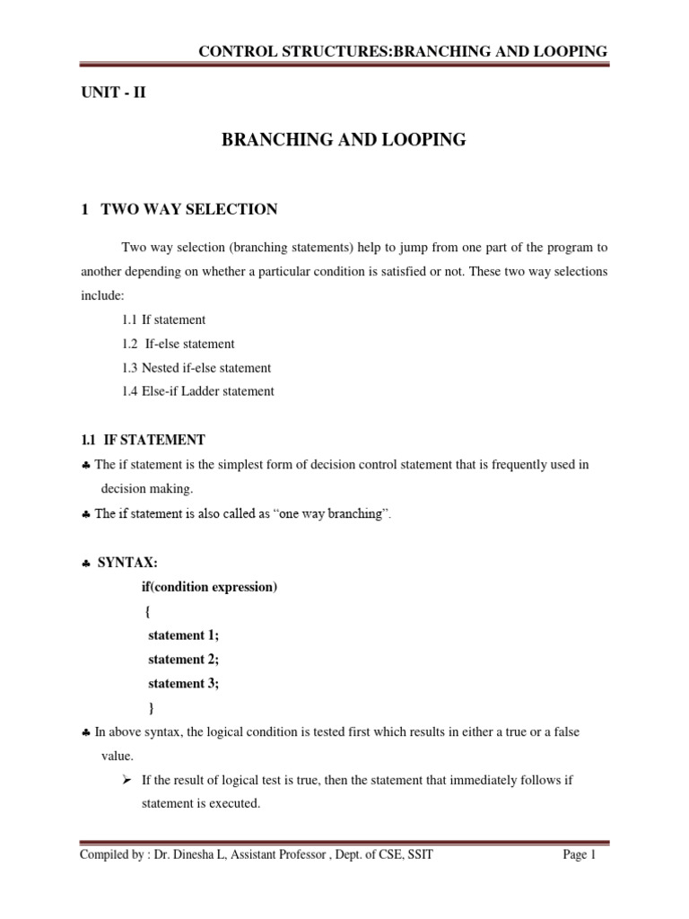 Unit 2 Pdf Control Flow Computer Science 