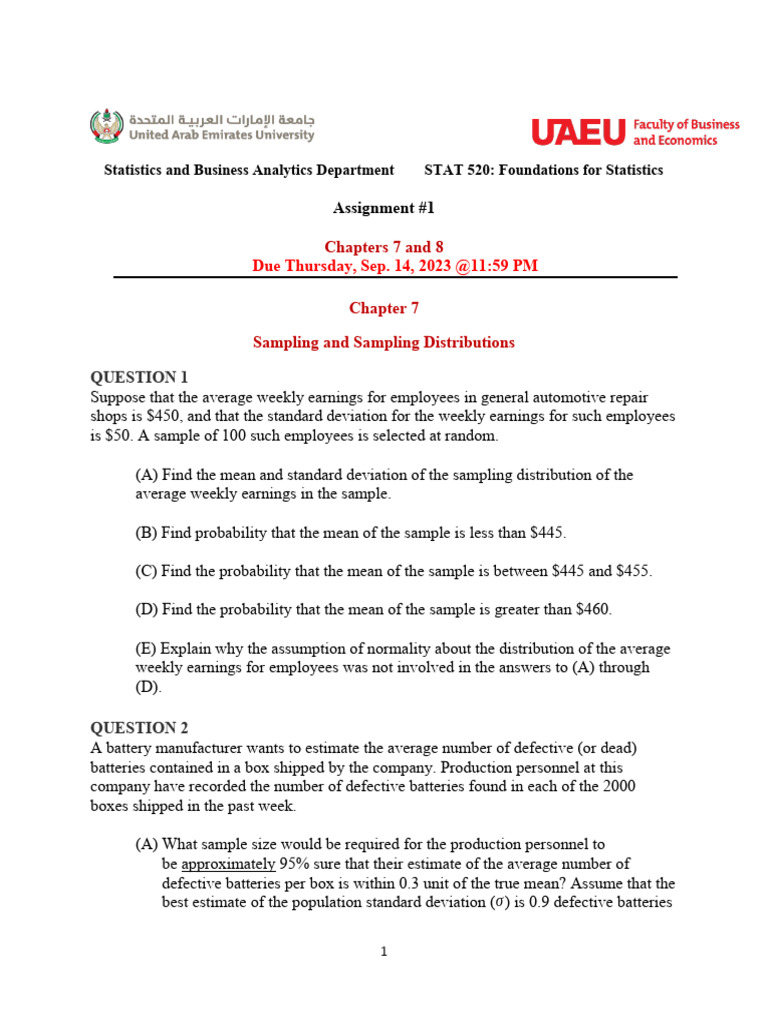 Stat520 Fa23 Asg 1 | PDF | Confidence Interval | Standard Deviation