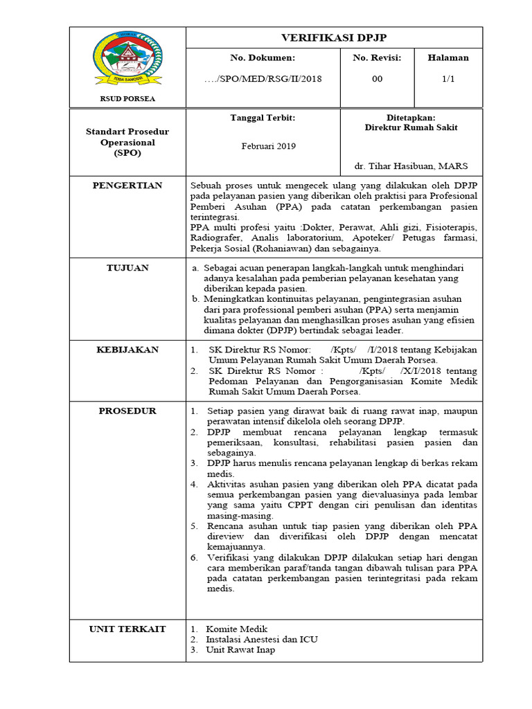 Spo Verifikasi DPJP | PDF | Sains & Matematika