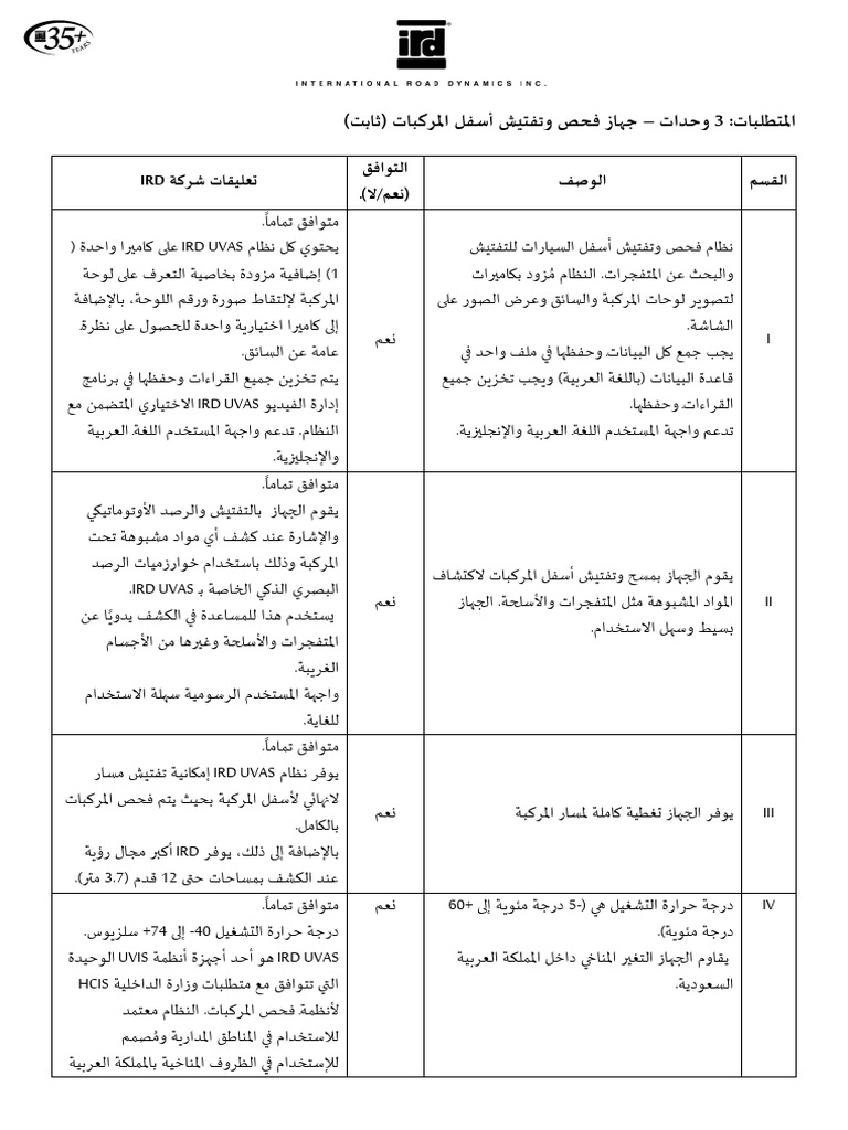 Technical Compliance Matrix - UVAS Permanent - TRANSLATED AR | PDF