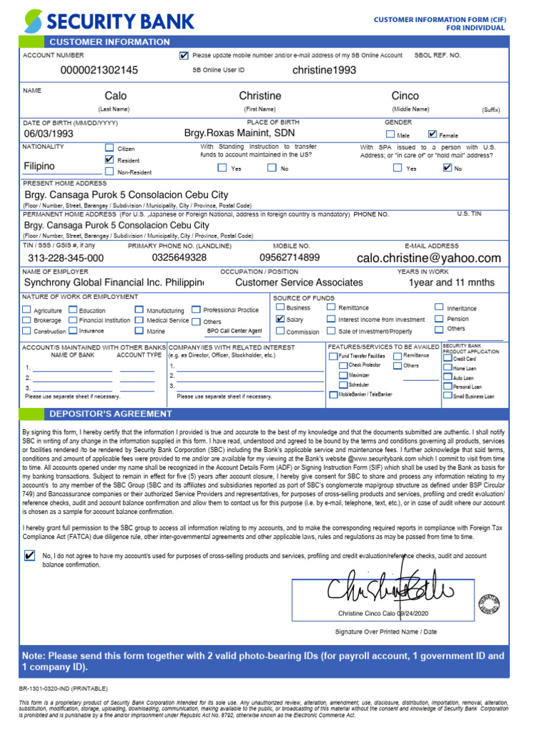 CIF (VBSU) - Individual (As of 03.2020) - Fillable | PDF | Banks | Loans