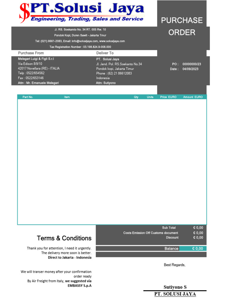 Purchase Order for Air Freight Delivery | PDF
