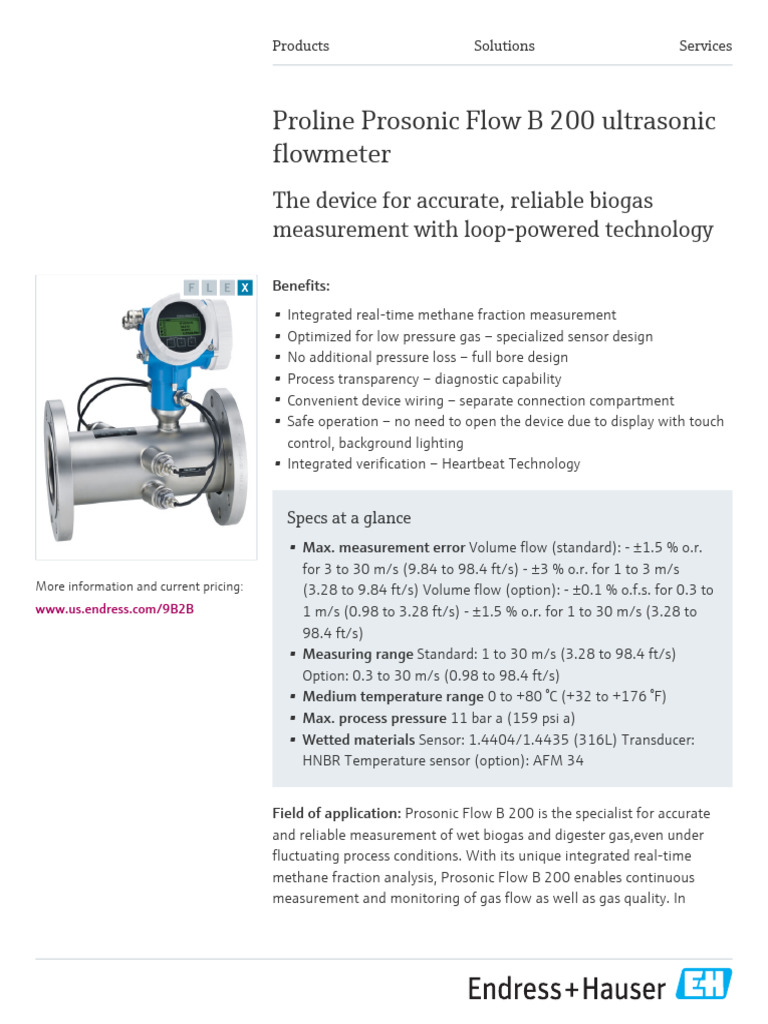 Endress-Hauser Proline Prosonic Flow B 200 9B2B en | PDF | Biogas ...