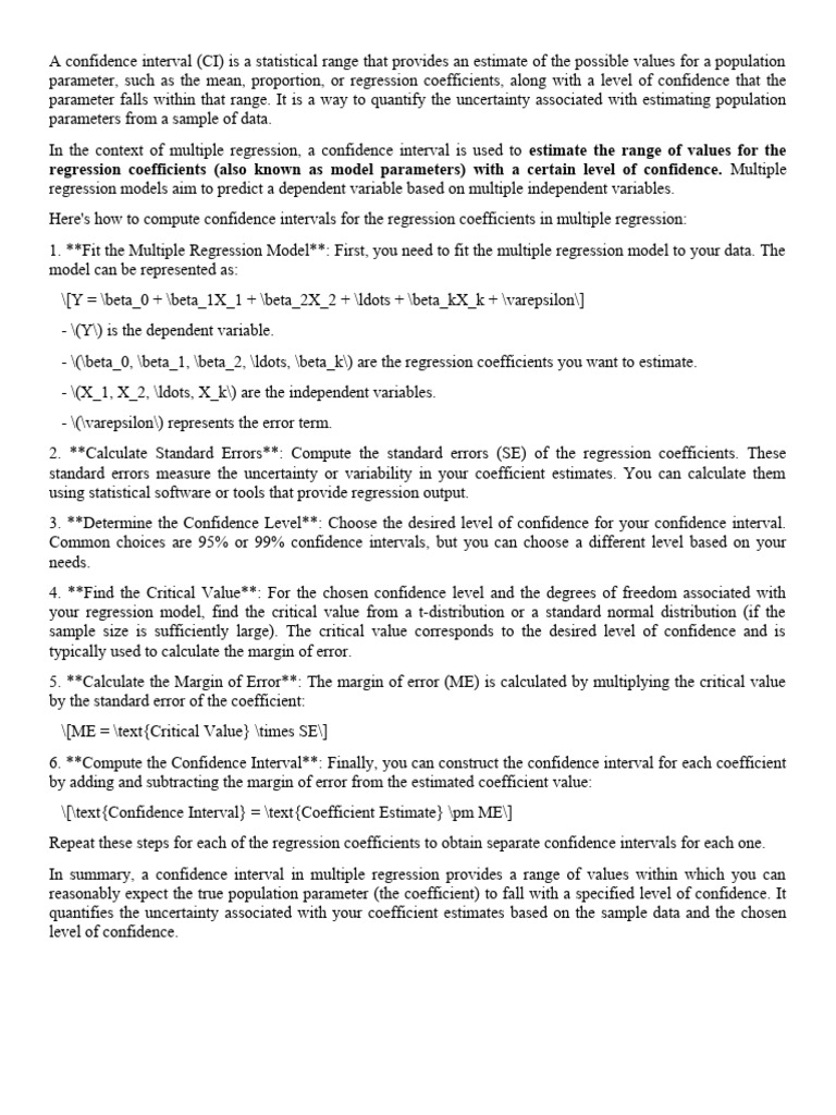 A Confidence Interval | PDF | Regression Analysis | Errors And Residuals