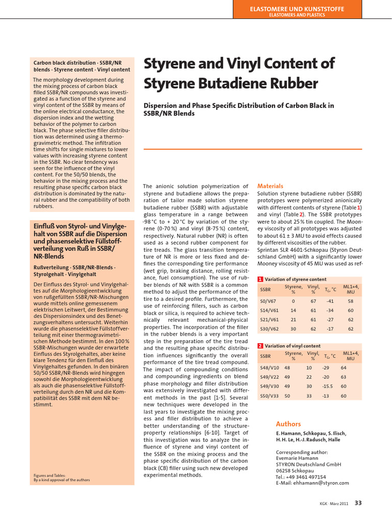 Styrene and Vinyl Effects on SSBR Blends | PDF | Physical Sciences ...